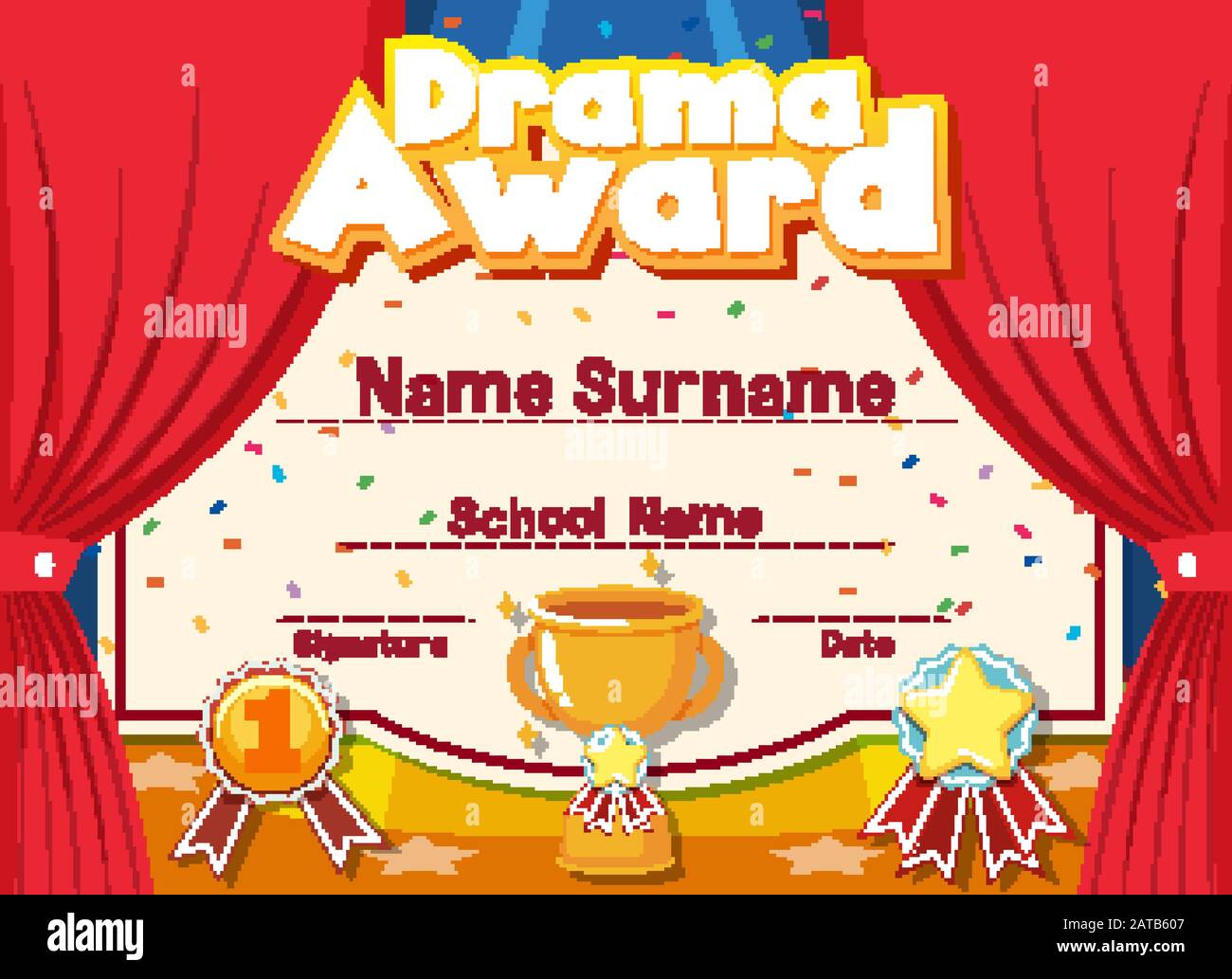 Certificate template for drama award with stage in background ...