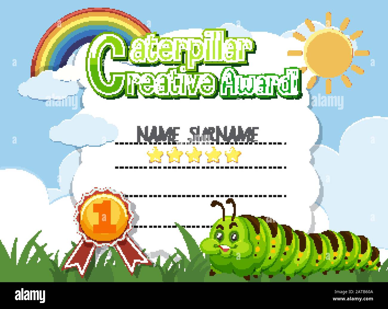 Certificate template for creative award with caterpillar in background ...