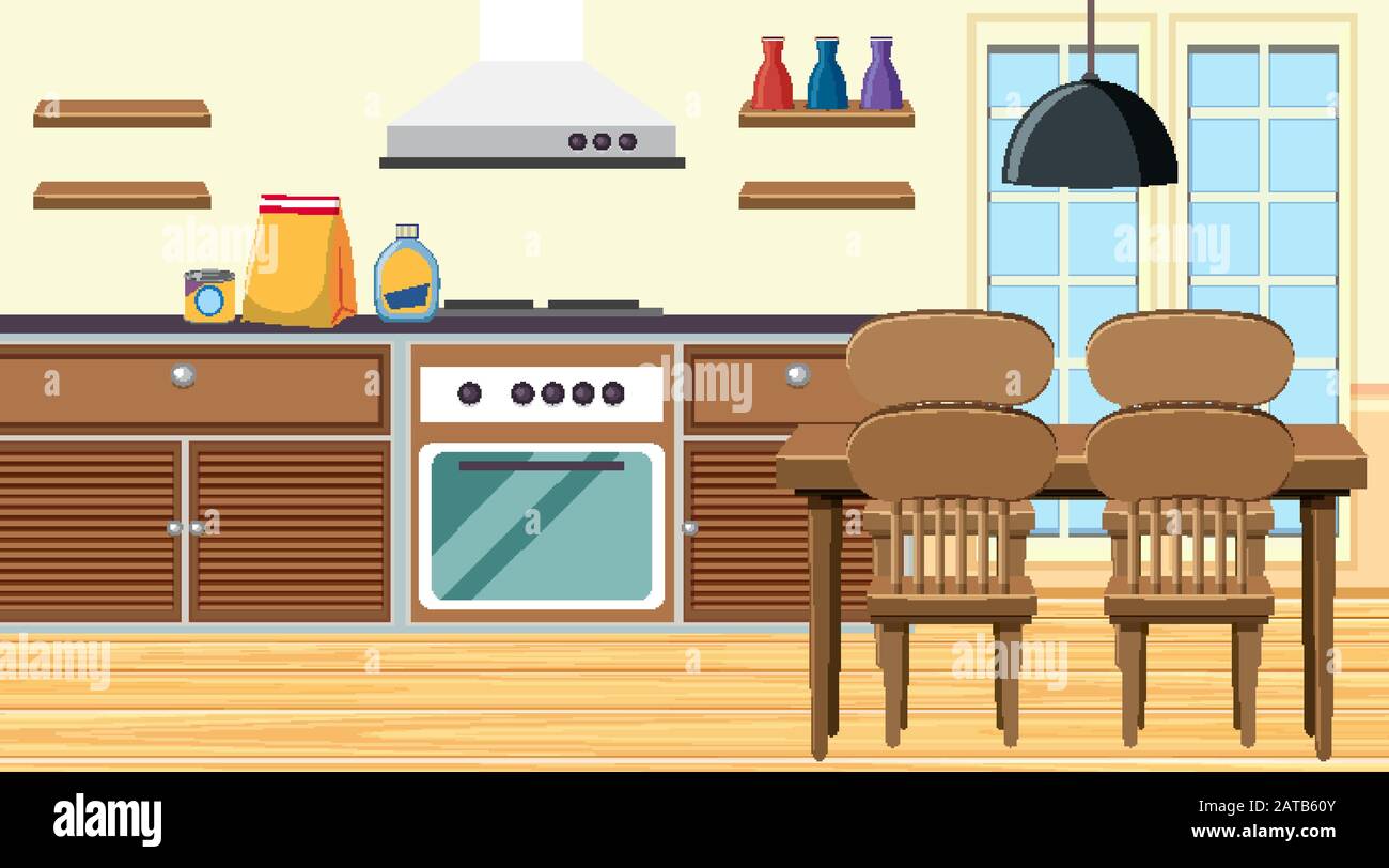 Kitchen with stove and dining table illustration Stock Vector Image ...