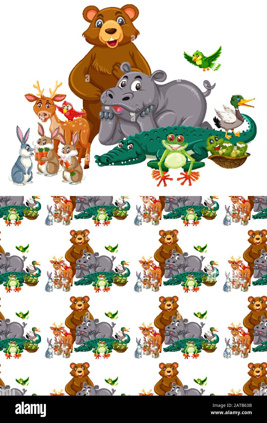 Seamless background design with wild animals illustration Stock Vector ...