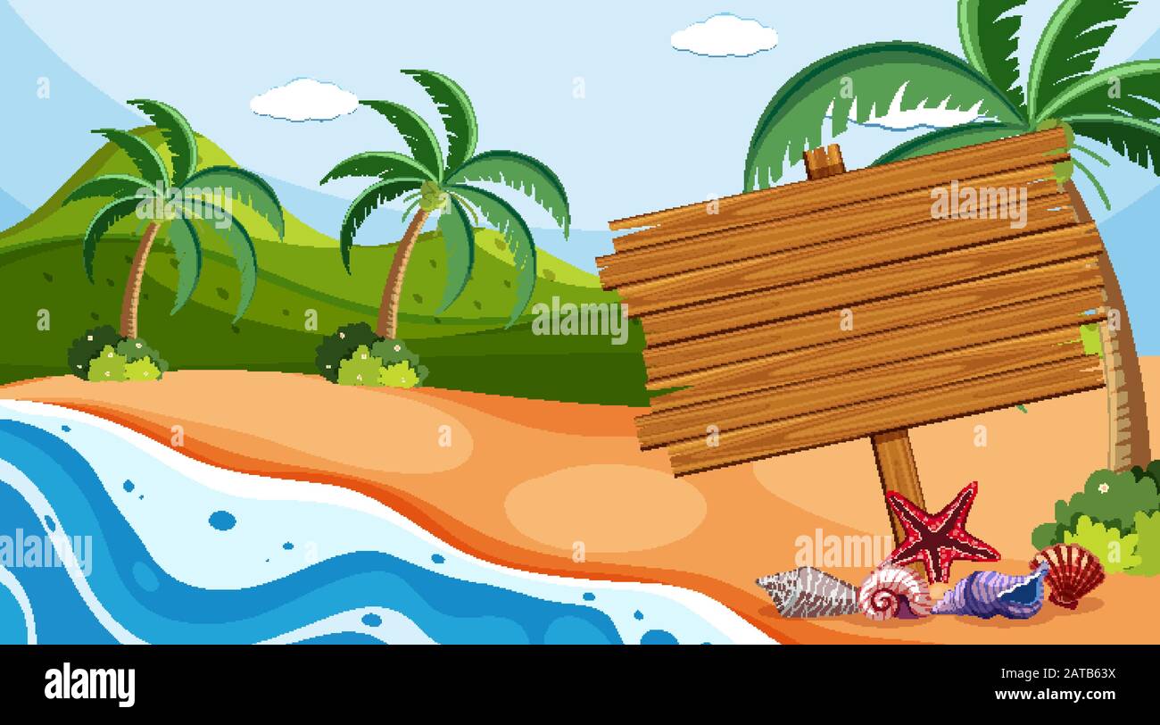 Wooden sign on the beach illustration Stock Vector Image & Art - Alamy