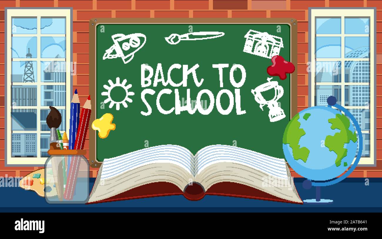 Back to school sign with many school items illustration Stock Vector ...