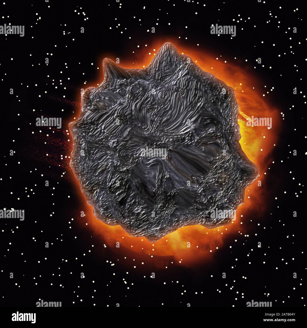 Giant 3d asteroid exploding in the space, digitally rendered ...