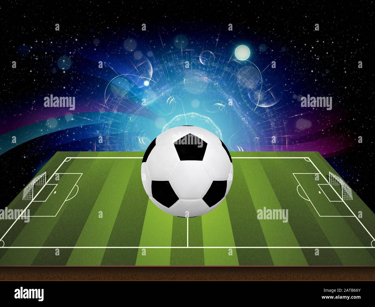 Digital illustration of football, soccer ball on abstract field in ...