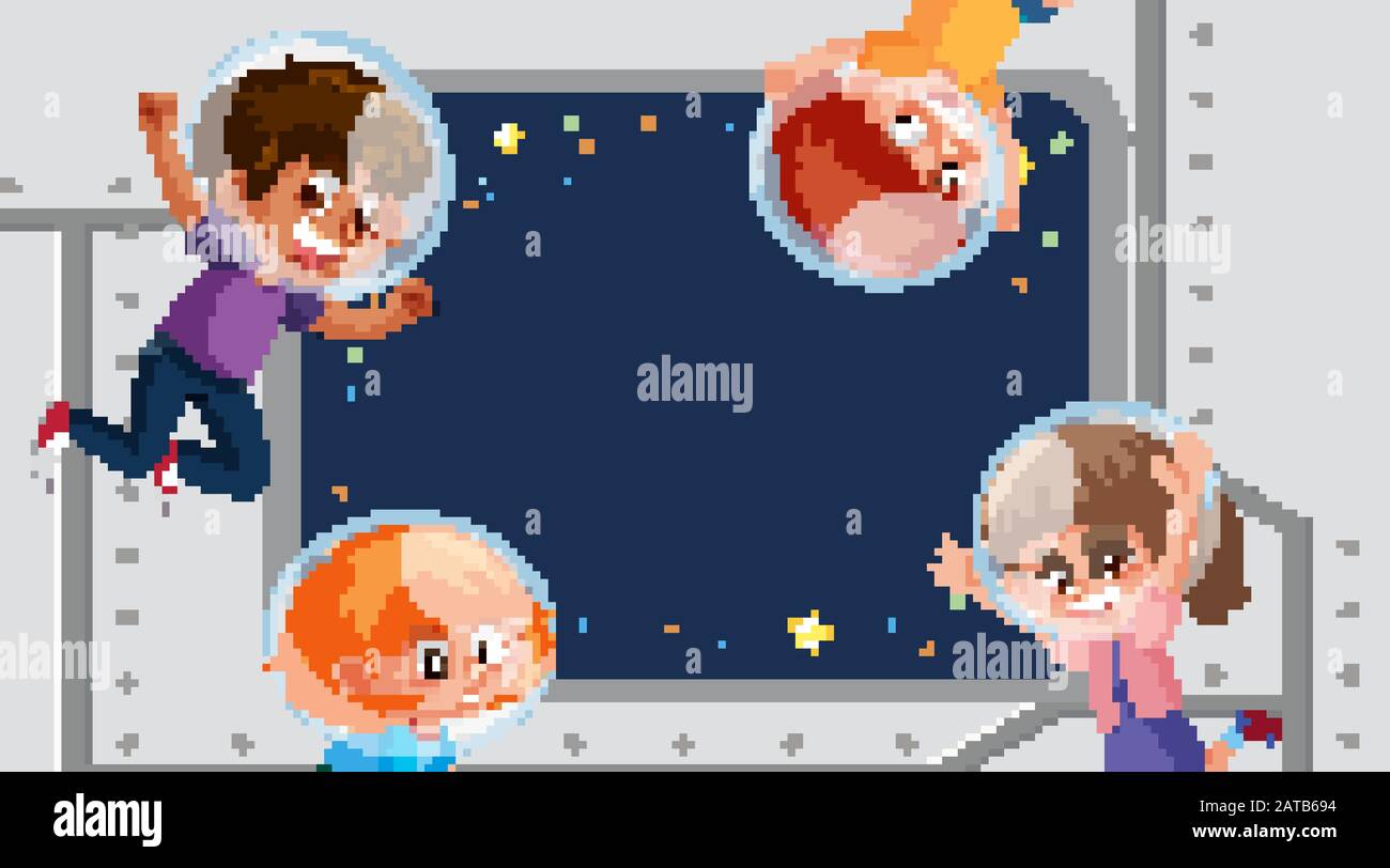 Frame template design with kids in space in background illustration ...
