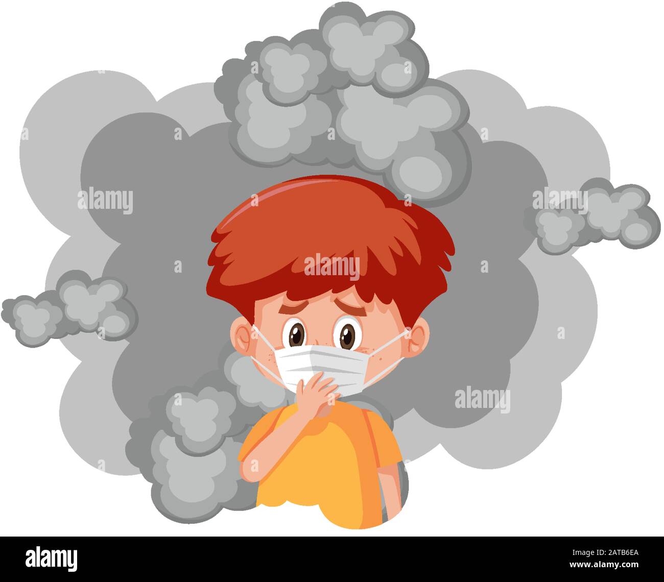 Sick boy wearing mask with dirty smoke in the back illustration Stock ...