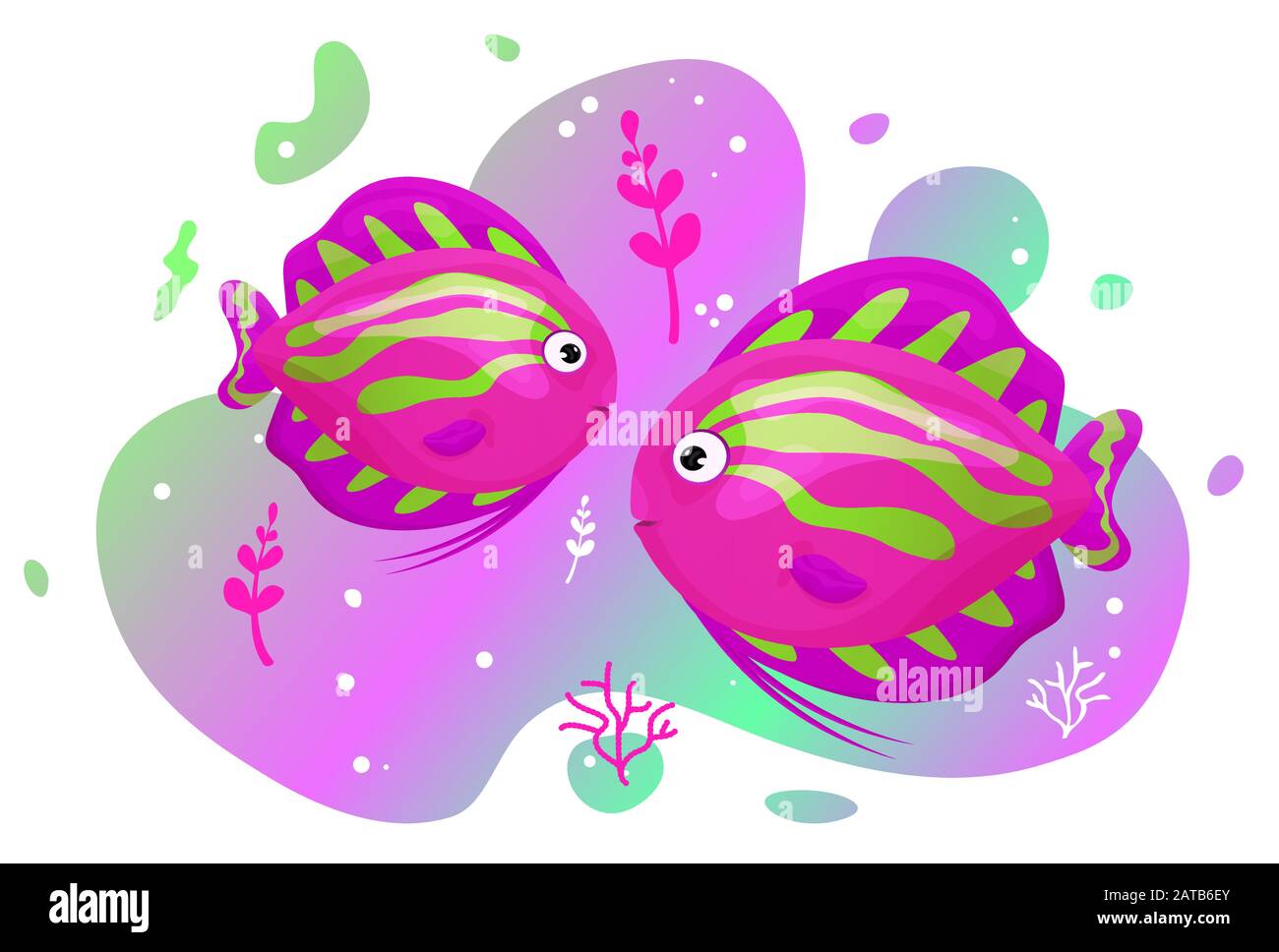 Two cute tropical fish in the sea. Brightly-coloured ocean fish ...
