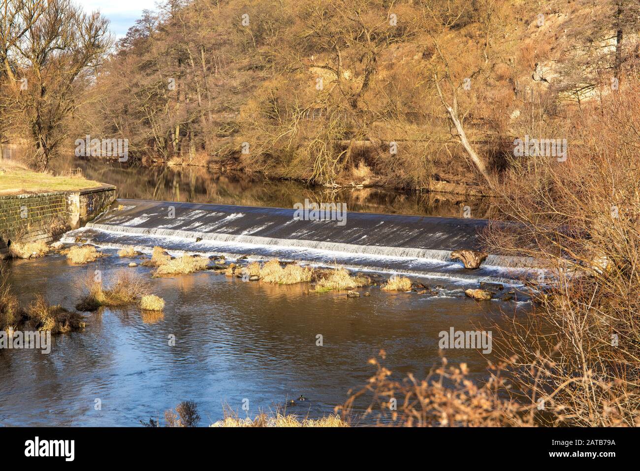 Small weir on river Svratka in Czech Republic - EU. Low water level ...