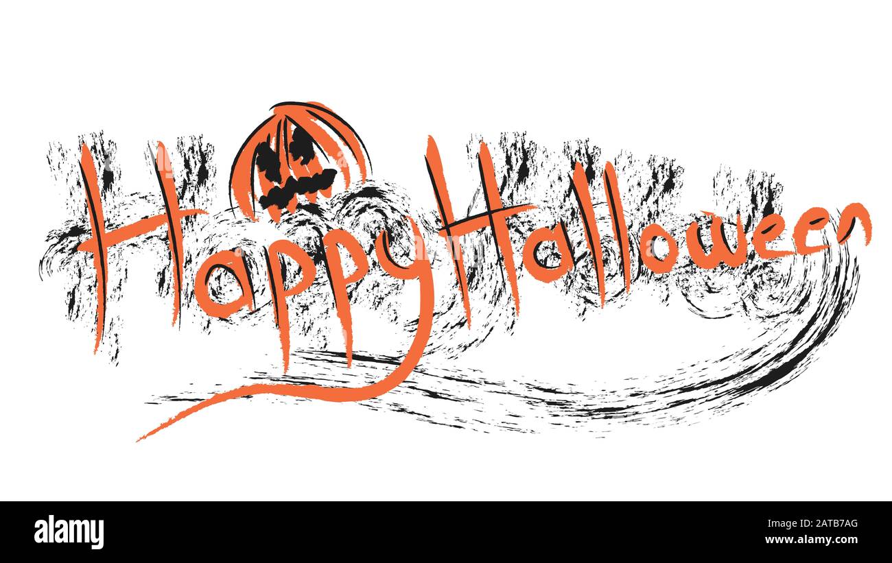 Happy Halloween hand writing spooky greeting with orange and black ...