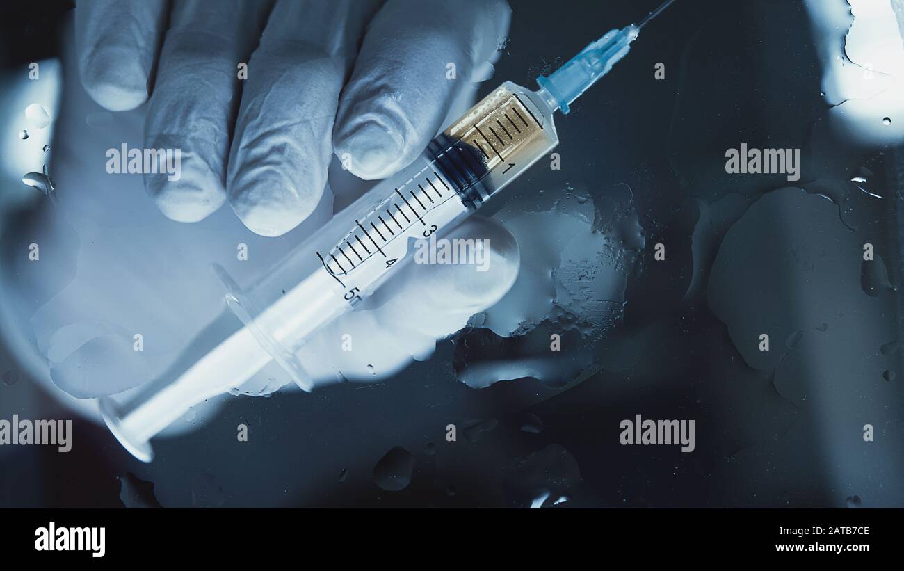 Vaccine vial dose flu shot drug needle syringe,medical concept ...