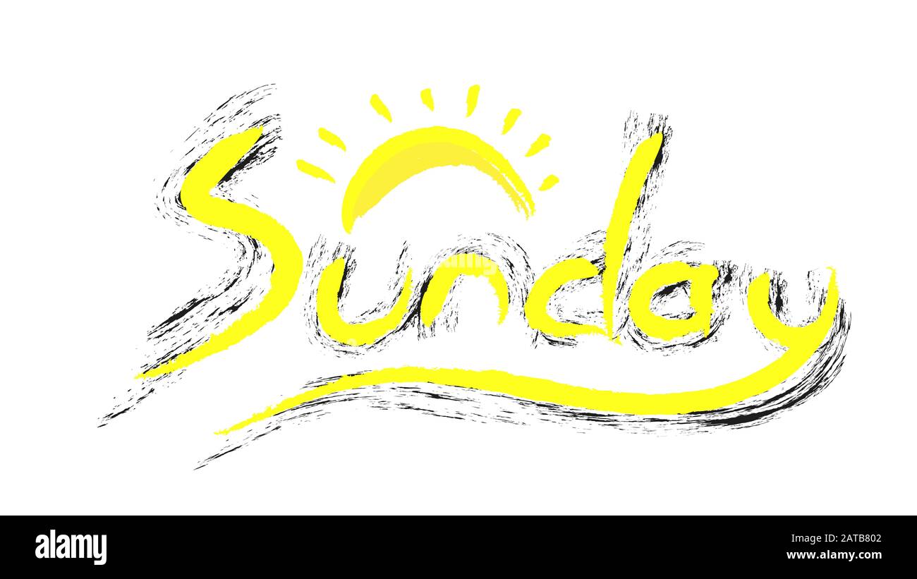 Sunday hand writing lettering with sun and yellow color Stock Photo - Alamy