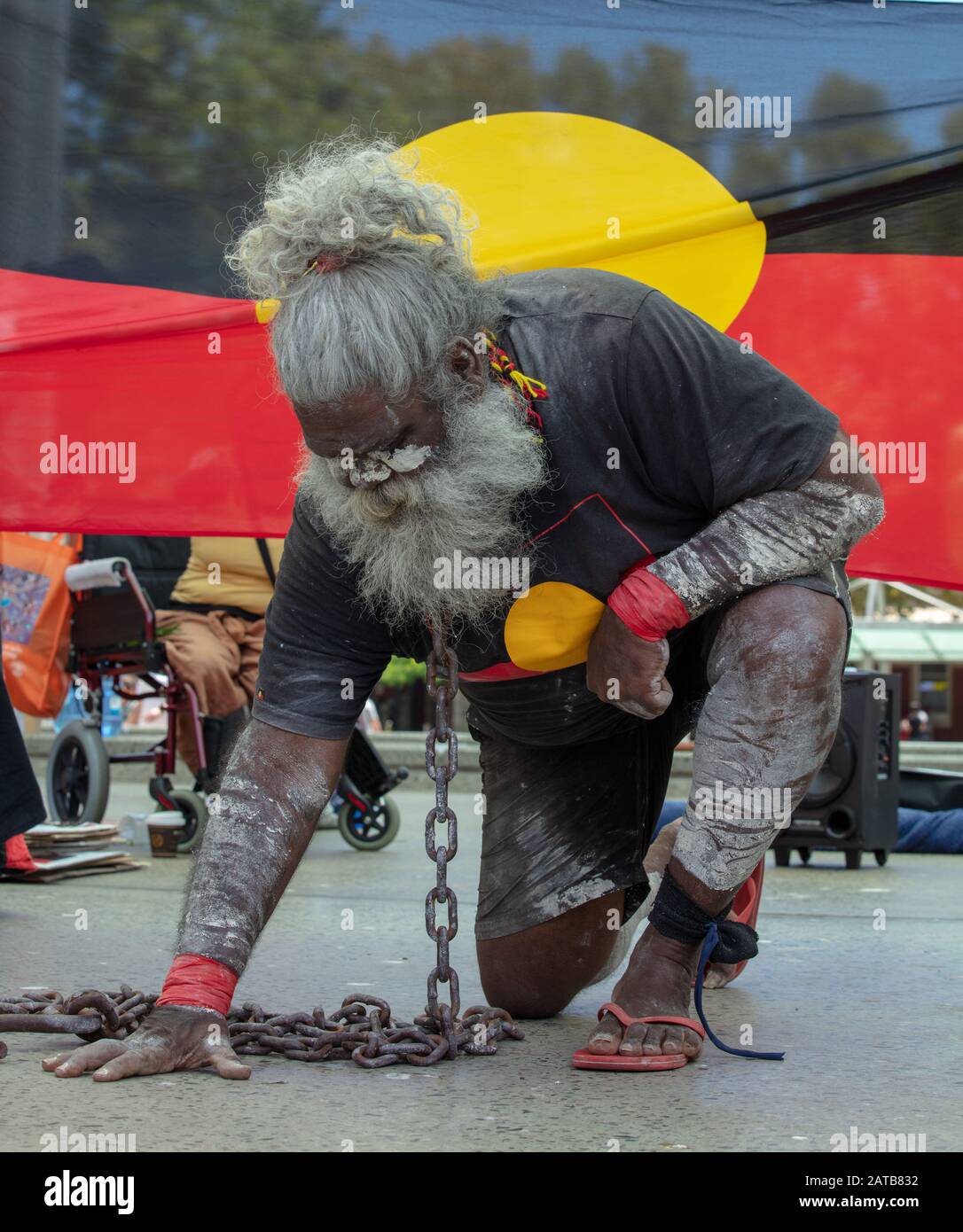 Perth, Australia. 26th January 2020.Aboriginal man seen enacting ...