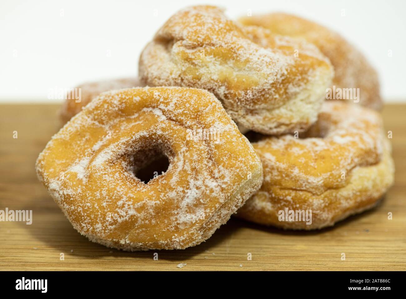 Ring doughnuts,Ring doughnuts on a bamboo board with sugar,fresh baked ...