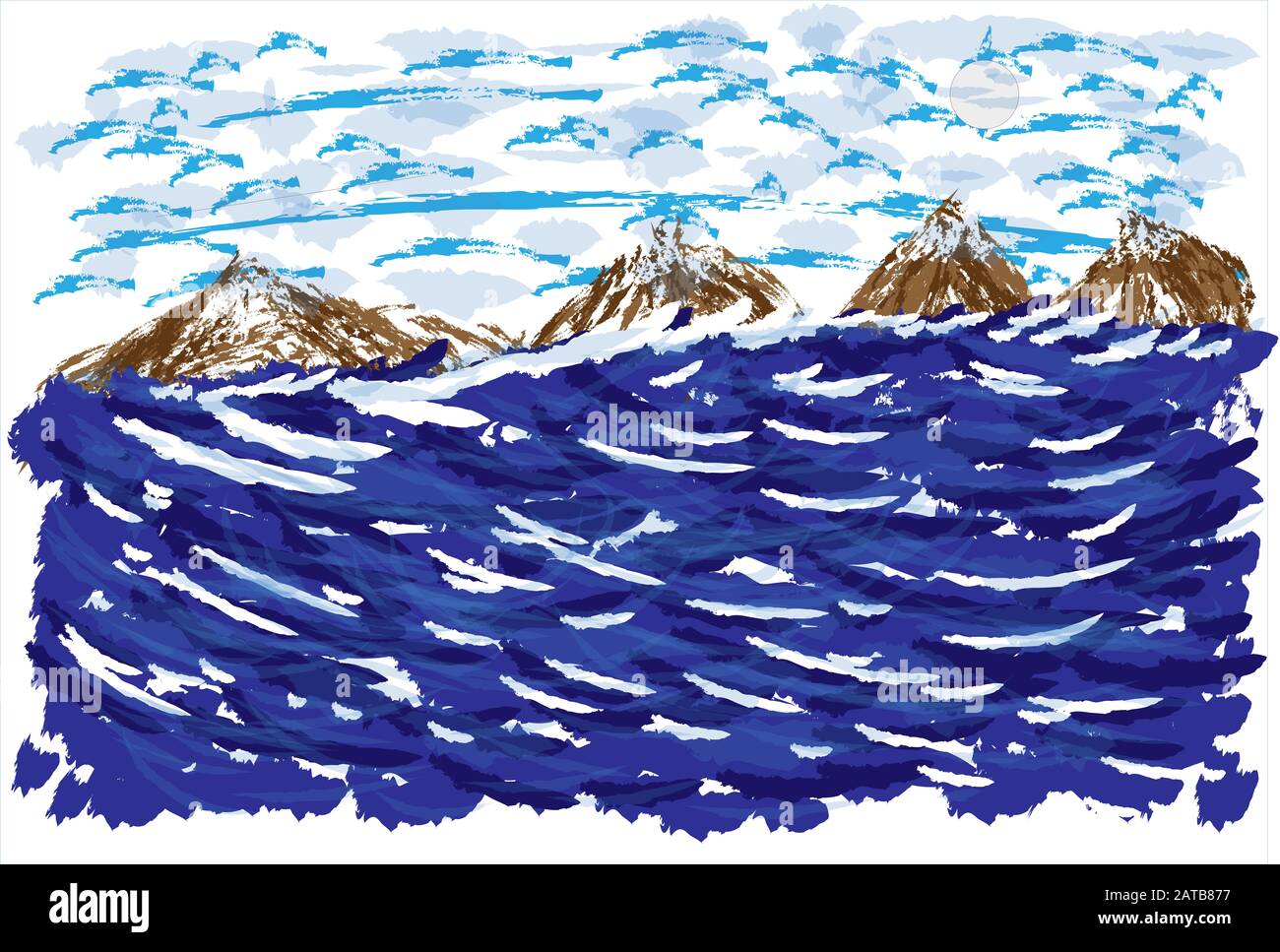 Wavy sea hand drawing colored illustration Stock Photo - Alamy