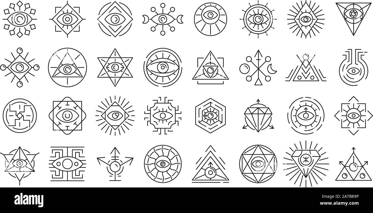 Alchemy icons set. Outline set of alchemy vector icons for web design ...