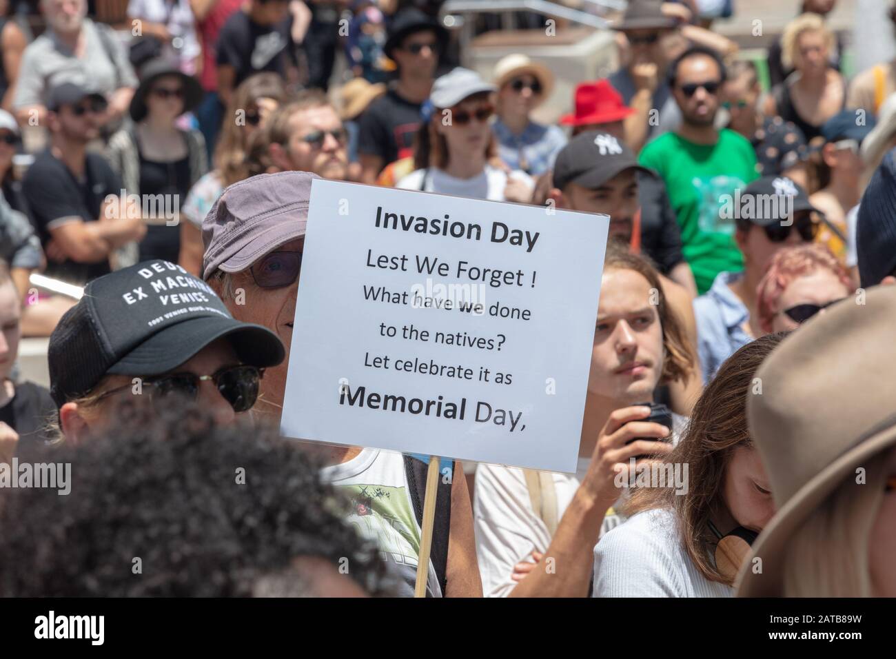 Placard invasion day protesters hi-res stock photography and images - Alamy