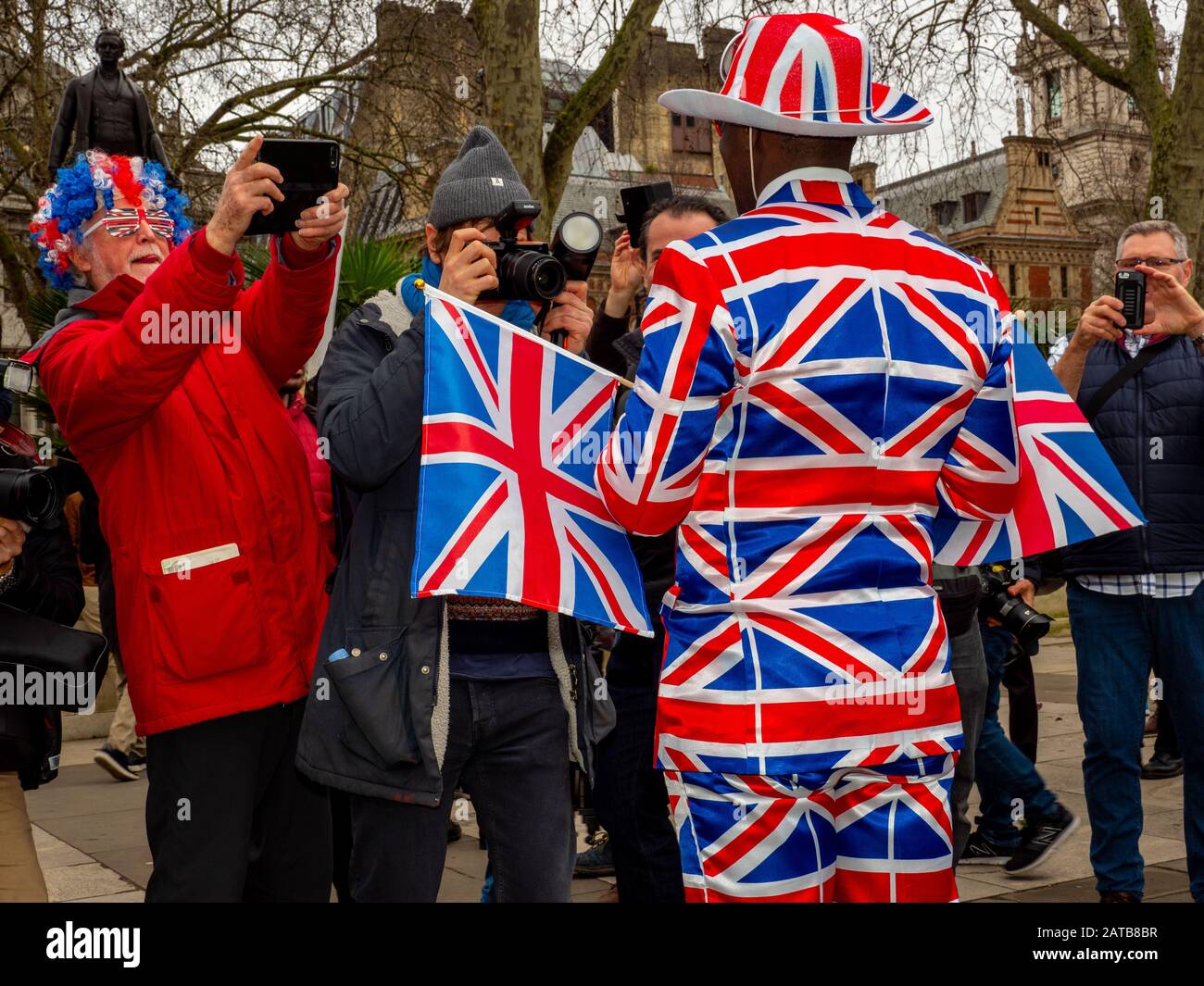 LONDON, UNITED KINGDOM - JANUARY 2020: Pro Brexit Leave supporters ...