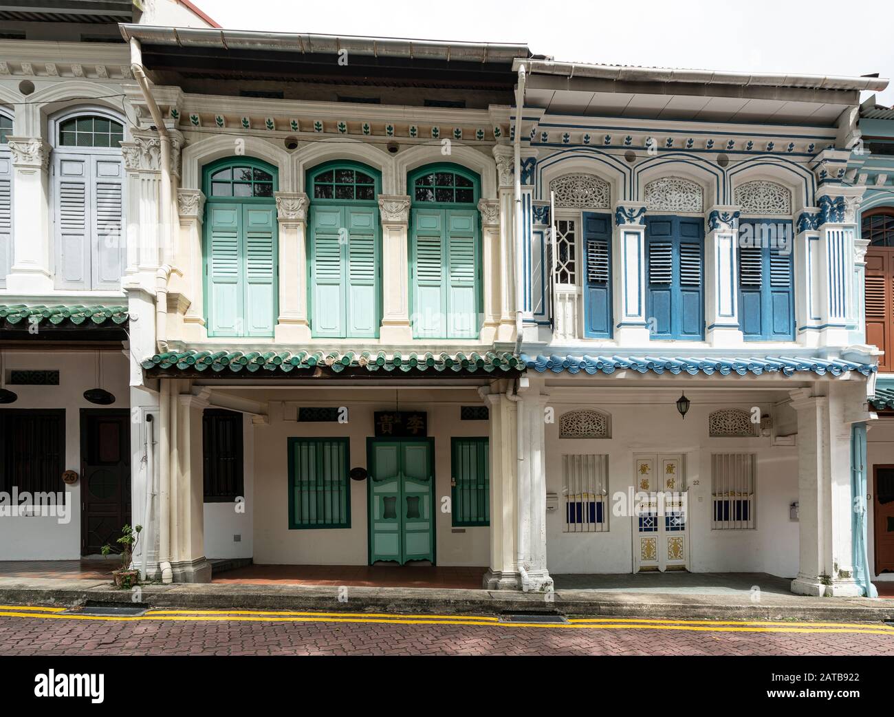 Singapore, January 2020. A view of the typical old shophouses in ...