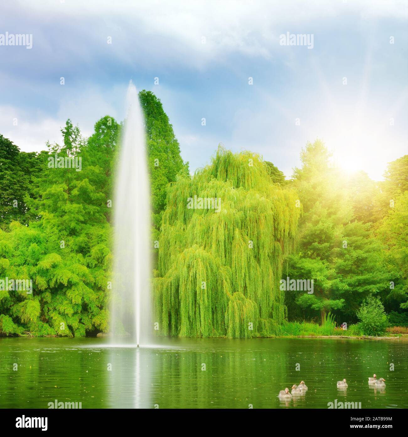 Spring pond water fountain park hi-res stock photography and images - Alamy