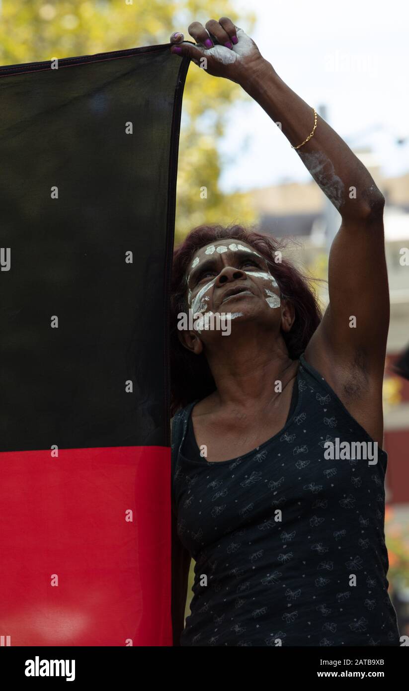 Perth, Australia. 26th January 2020. Aboriginal woman seen next to the ...
