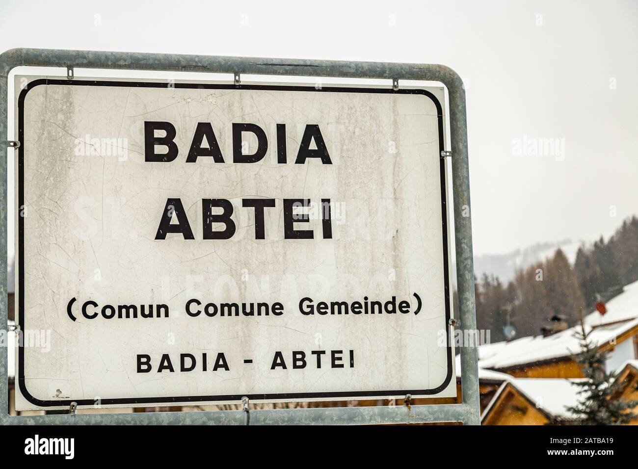 BADIA (BZ), february 10, 2019: light is enlightening the signboard of ...