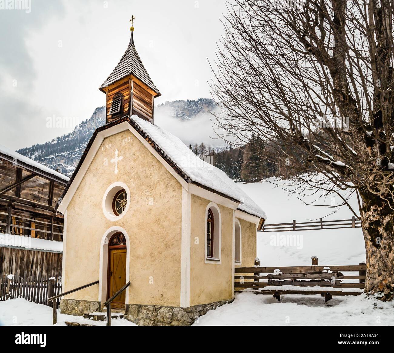 BADIA (BZ), february 10, 2019: snow is covering the buildings of Badia ...