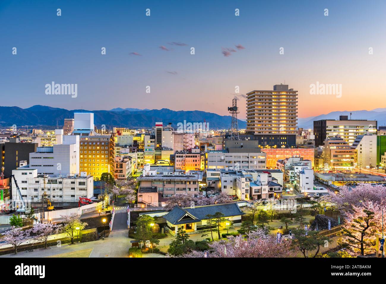 Kofu, Yamanashi, Japan downtown cityscape in springtime at dusk Stock ...