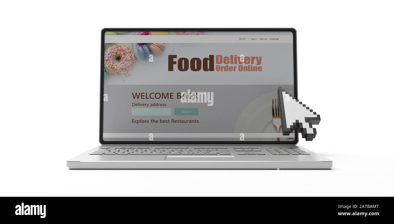 Food online order and delivery app on laptop computer screen isolated ...