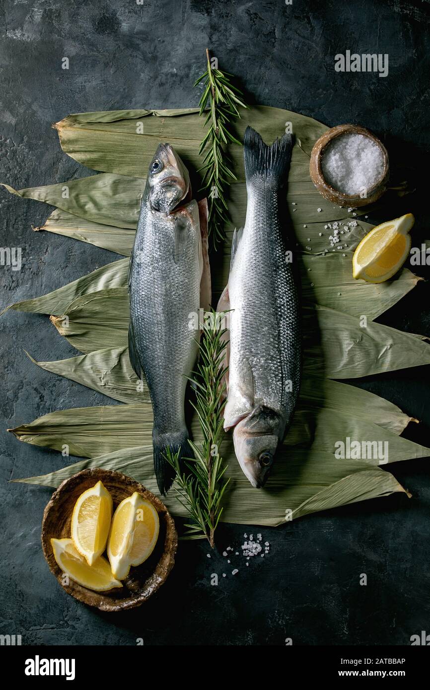 Raw uncooked fish sea bass Stock Photo - Alamy