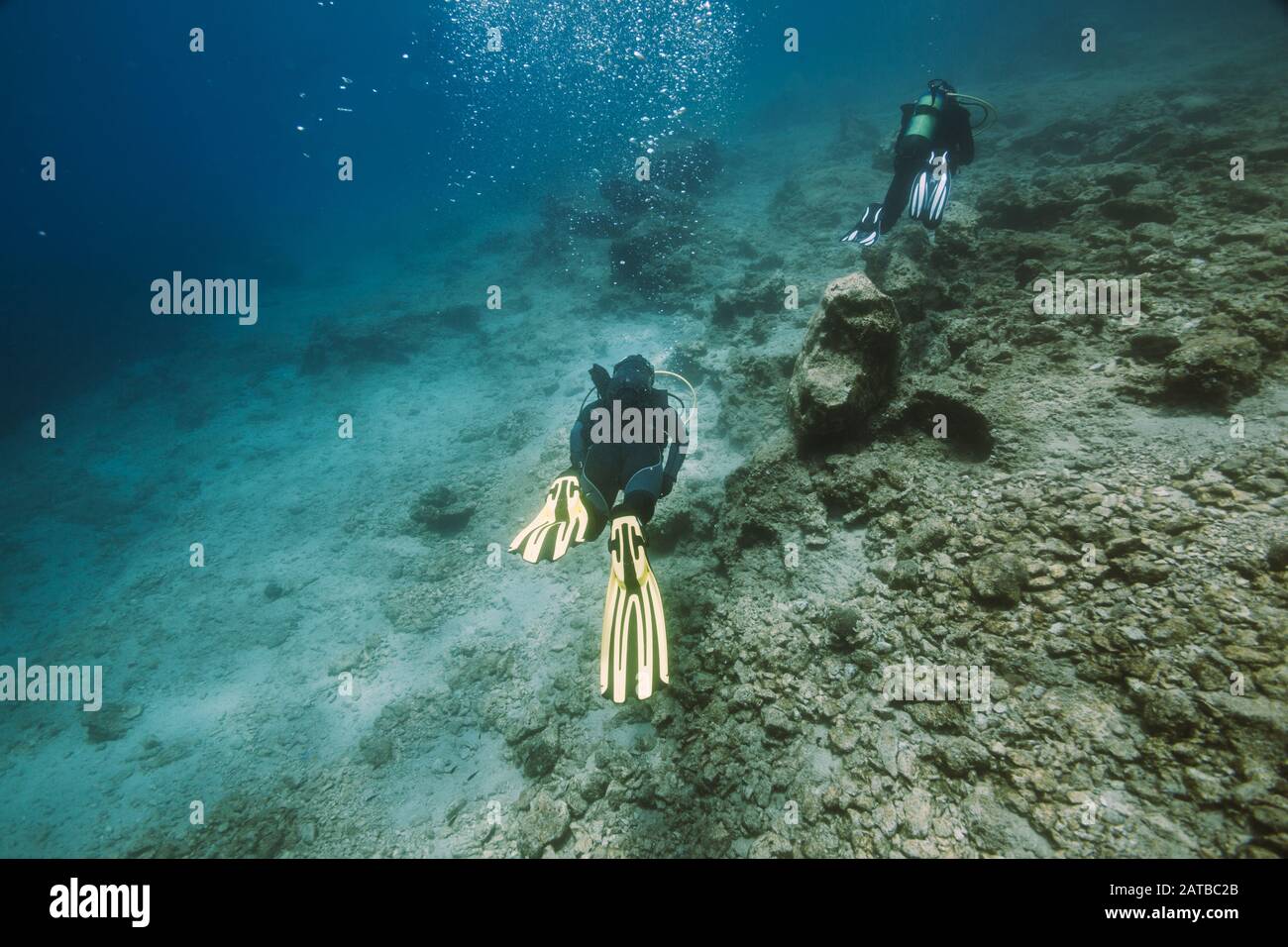 Two scuba divers underwater Stock Photo - Alamy