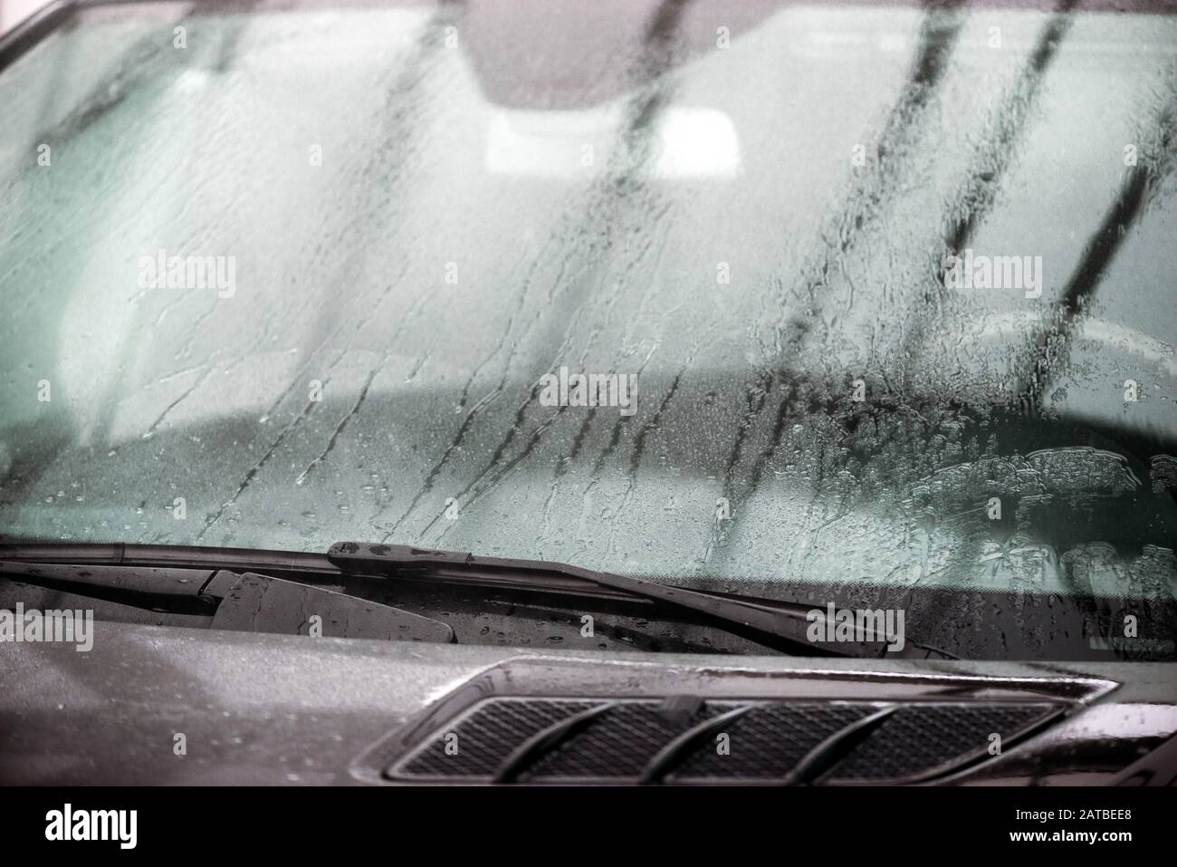 Closeup car windshield with dripping water drops. - Image Stock Photo ...