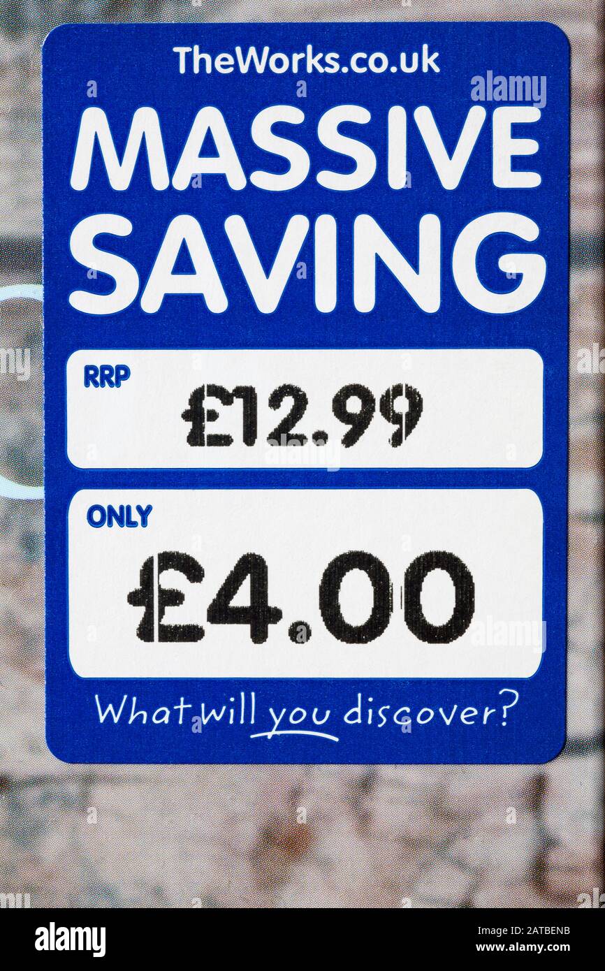 Massive Saving sticker on book from the Works - RRP £12.99 only £4.00 ...