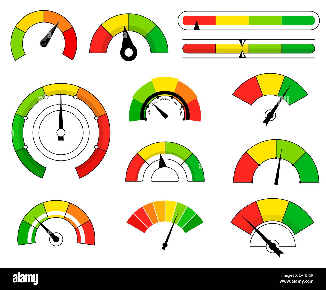 Set of different colored cartoon scale with arrow isolated on white ...