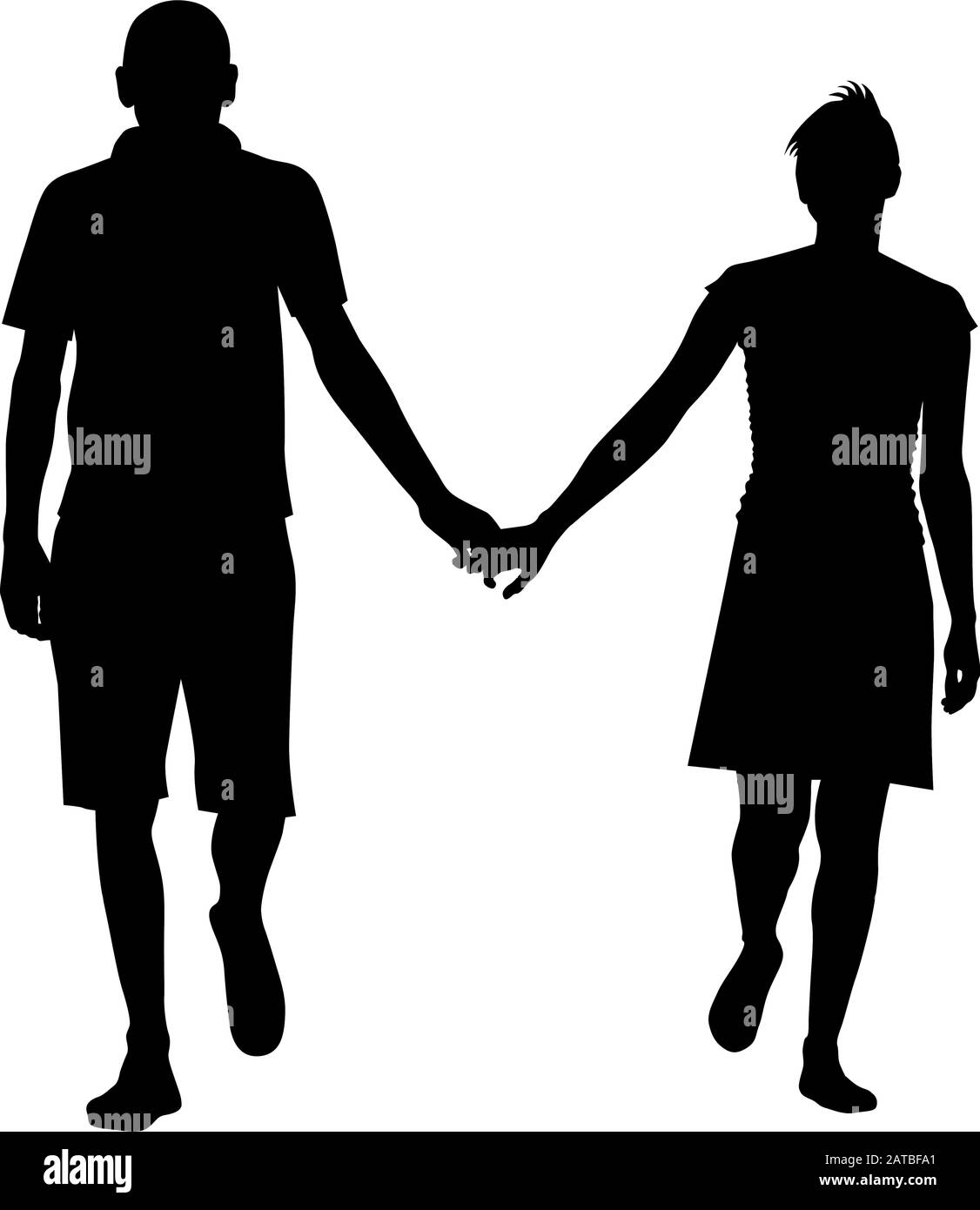 Couple walking holding hands silhouette Black and White Stock Photos ...
