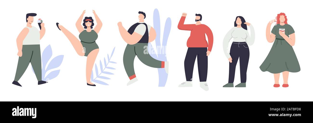 Set of man and woman different height, figure type and size clothing ...