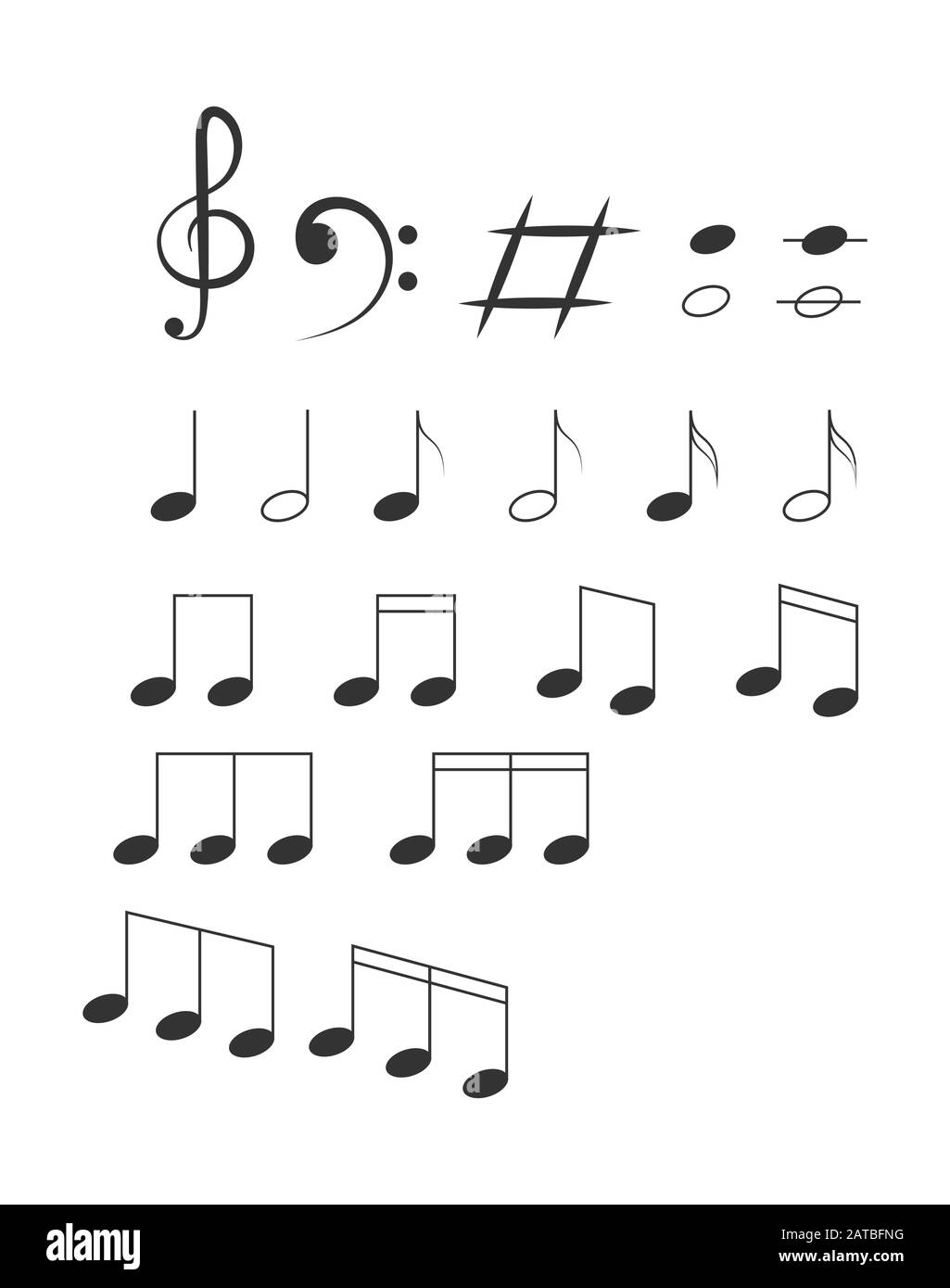 Set of musical notes. Isolate on a white background. simple, flat ...