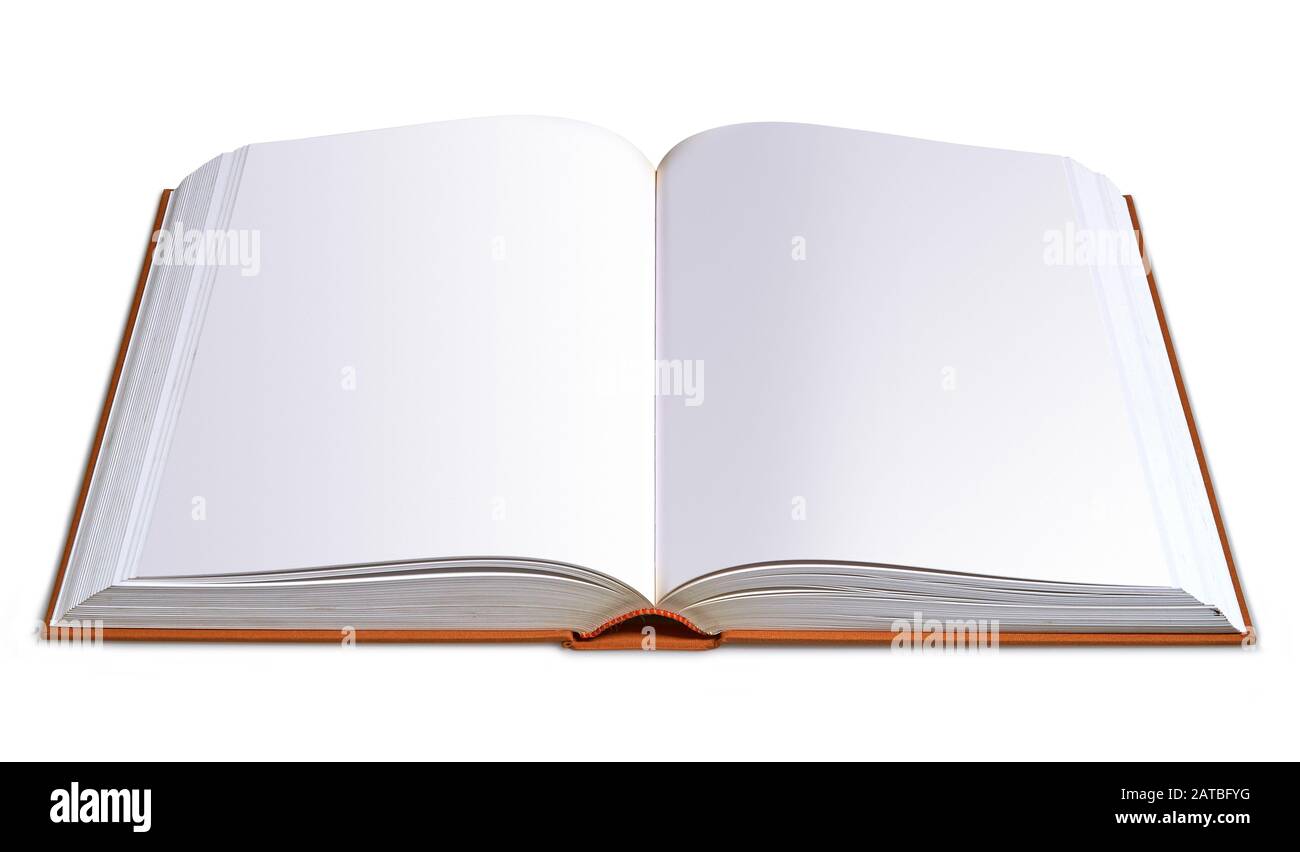 Opened brown big book with hardcover isolated on white with clipping ...