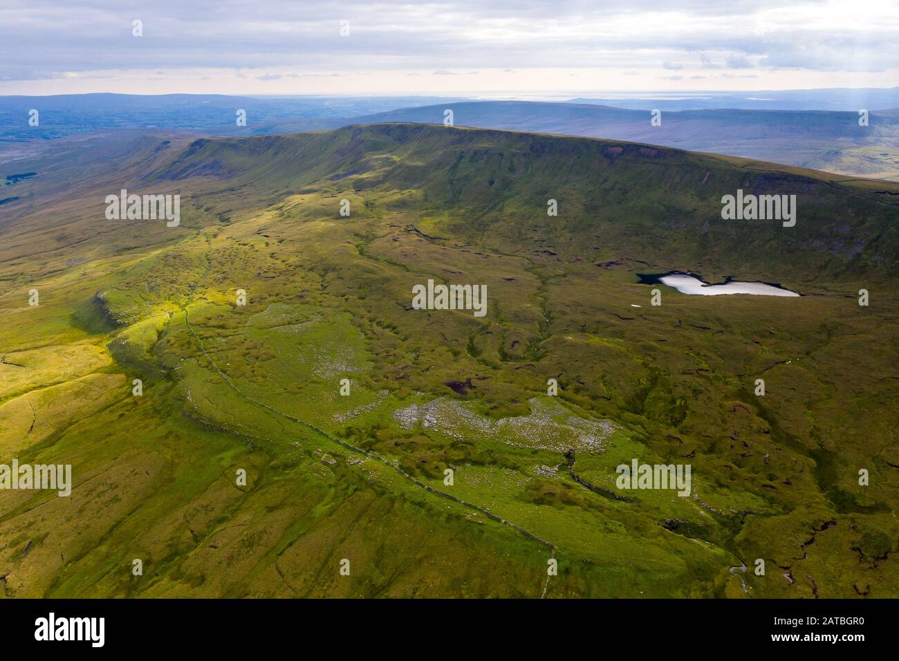 Drone view of Whernside the highest of the Yorkshire Three Peaks in the ...