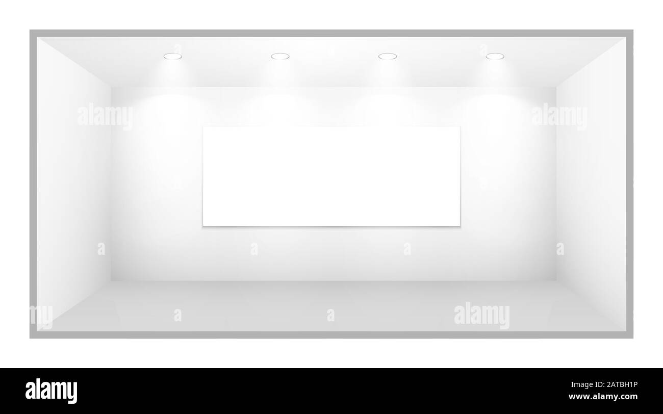 3D exhibition booth. White empty promotional stand with desk. Vector ...
