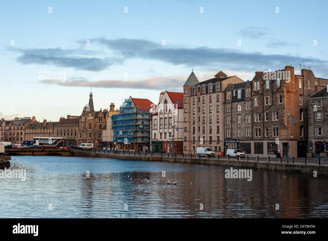 Sunset over Leith port or Albert dock basin. Edinburgh cityscape/travel ...