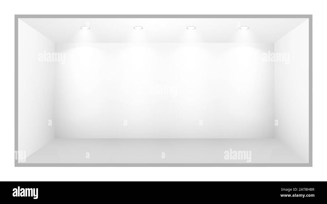 3D exhibition booth. White empty promotional stand with desk. Vector ...