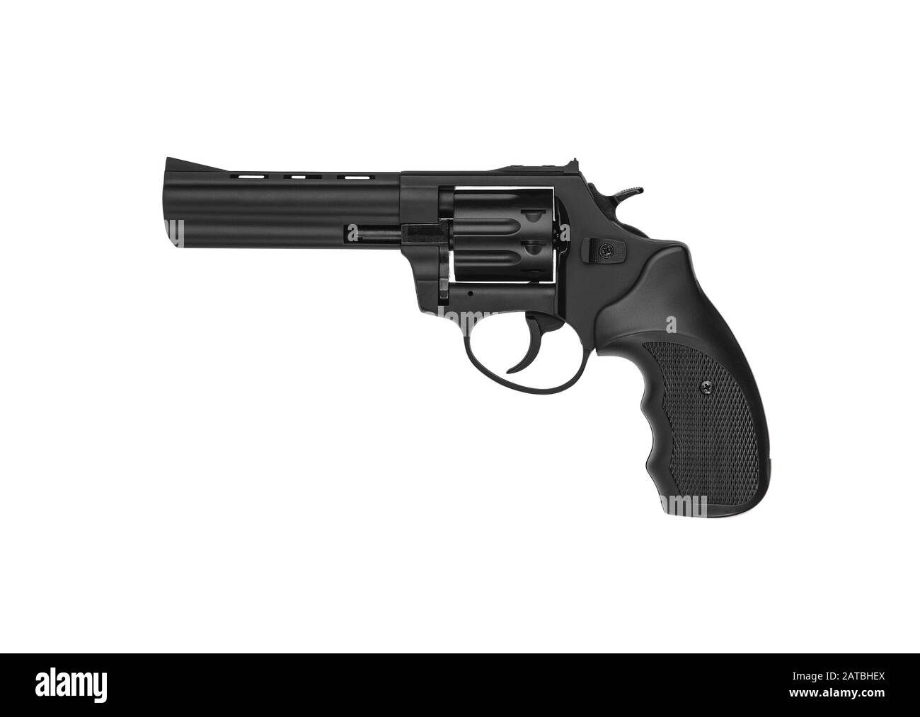 Black gun revolver isolate on white background. Classic pistol design ...