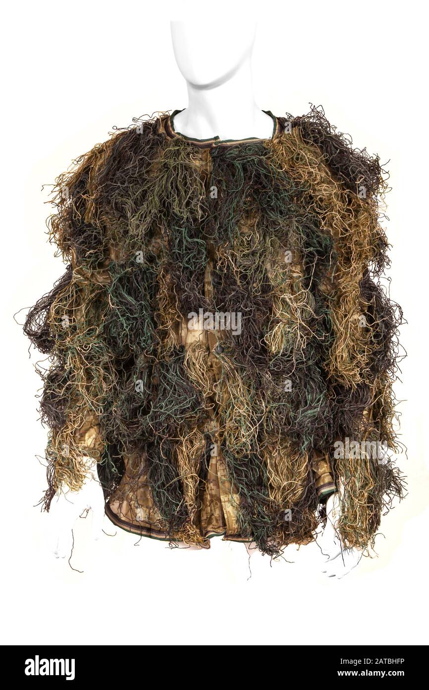 Ghillie suit isolated on white background. Camouflage sniper suit on a ...