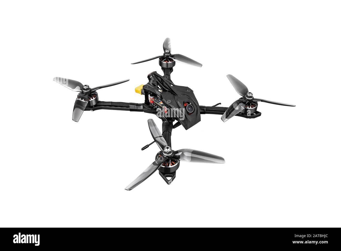 Modern FPV drone on a white background. Four-engine aircraft on the ...
