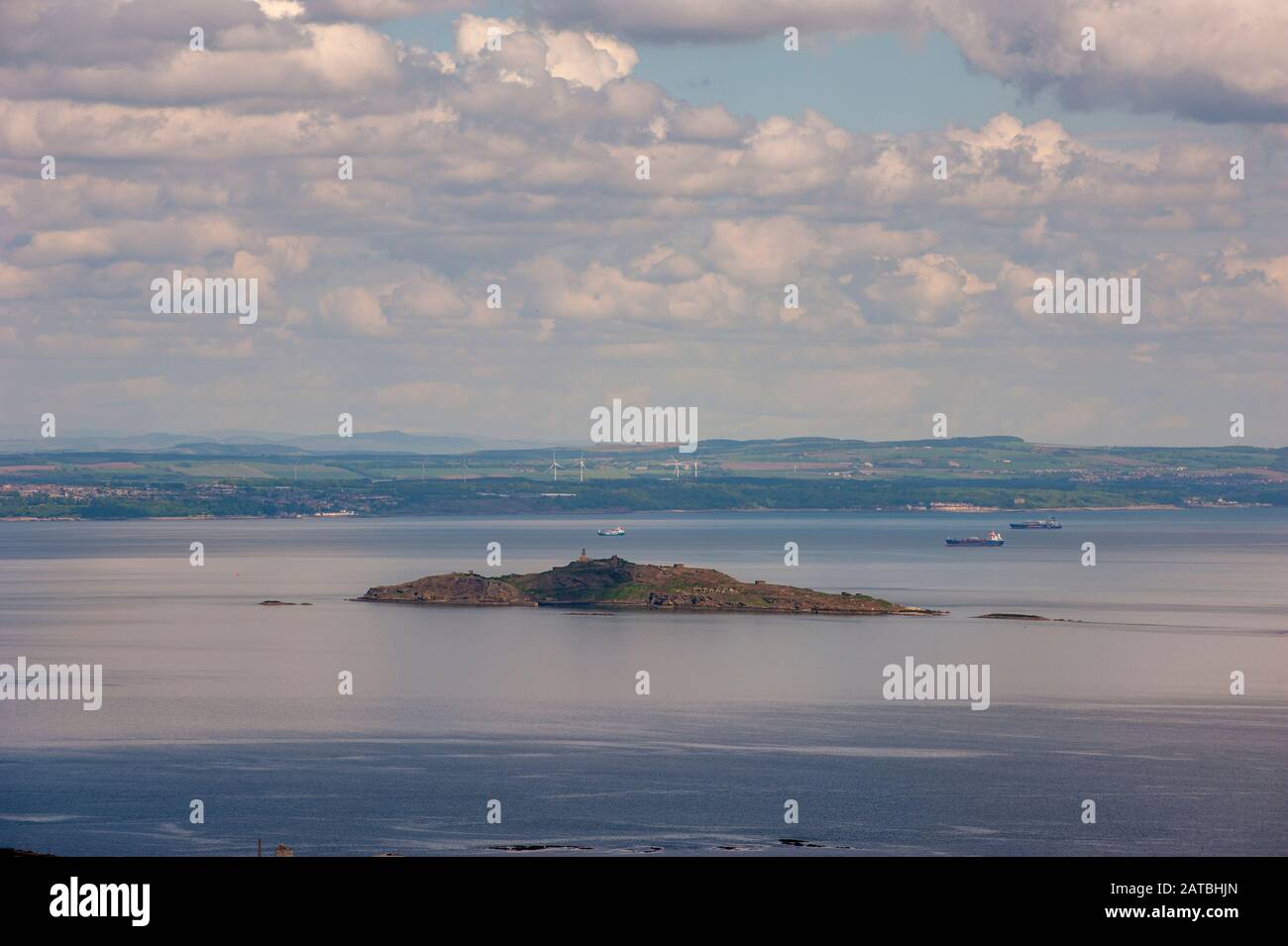 Inchkeith island in the middle of the Firth of Forth. Edinburgh ...