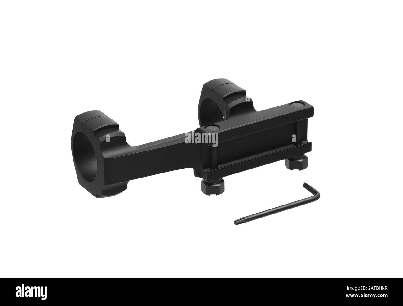 Quick disconnect mount made for holding a scope on a rifle isolated on ...