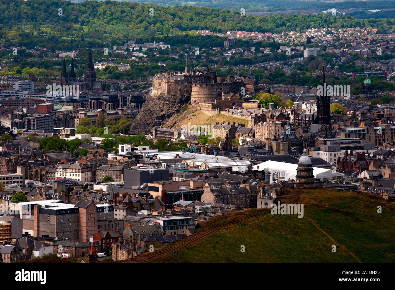 Edinburgh castle as seen from Salisbury craigs. Edinburgh cityscape ...