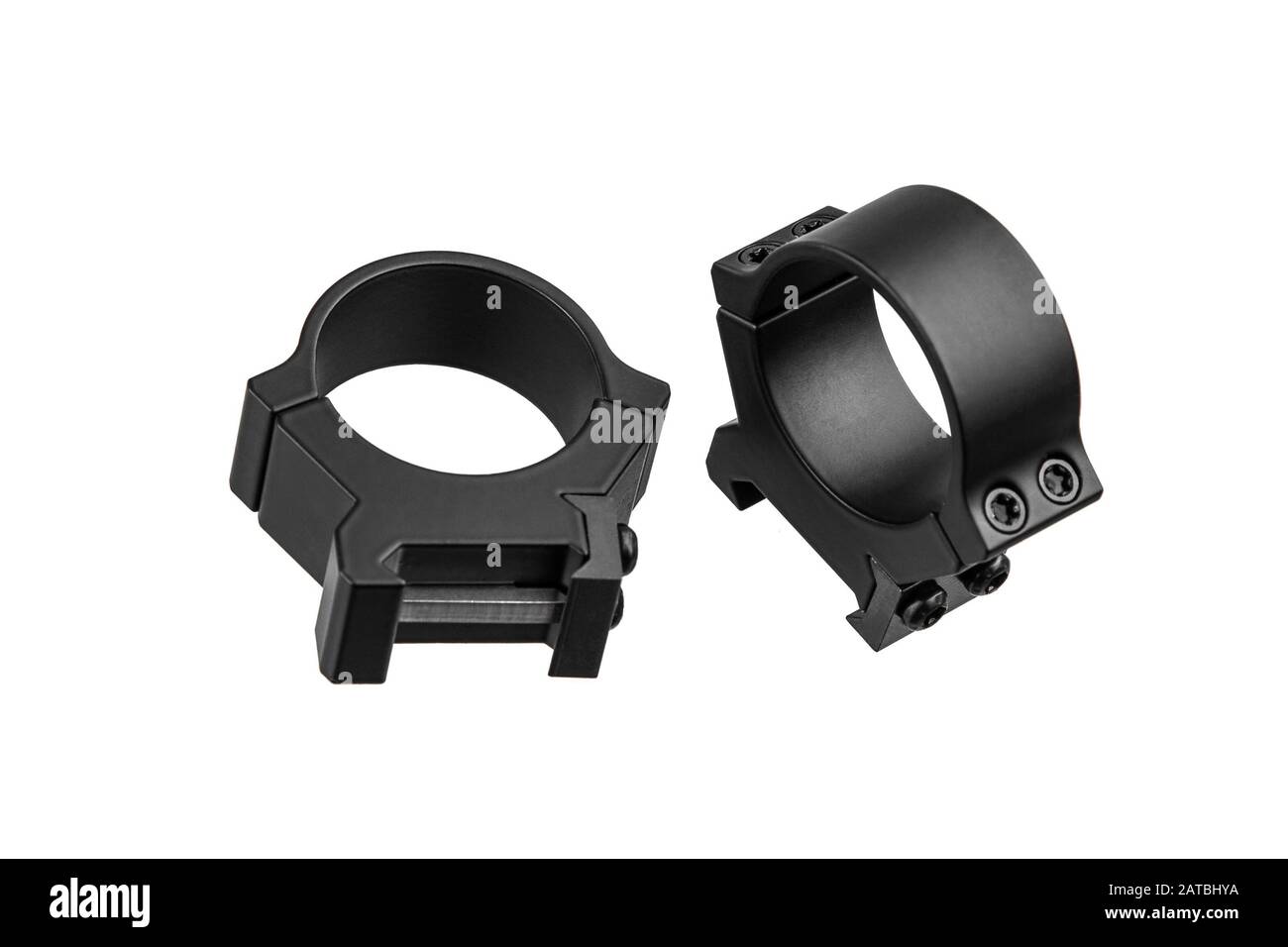 Quick disconnect mount made for holding a scope on a rifle isolated on ...