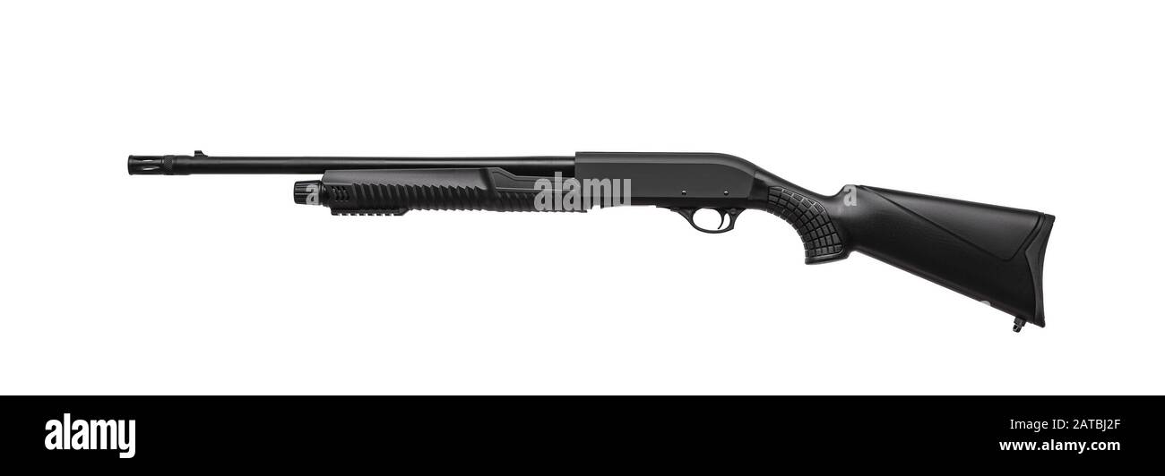 Modern semi-automatic tactical shotgun isolate on white background ...