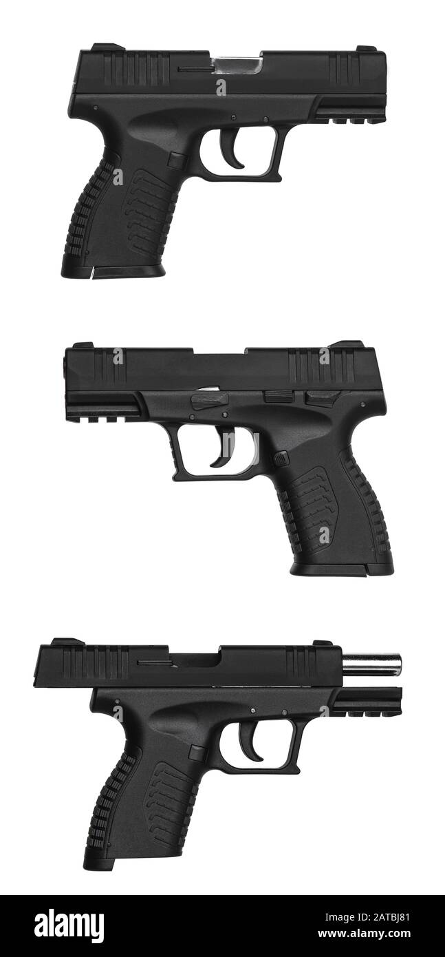 Modern black gun isolated on white background Stock Photo - Alamy